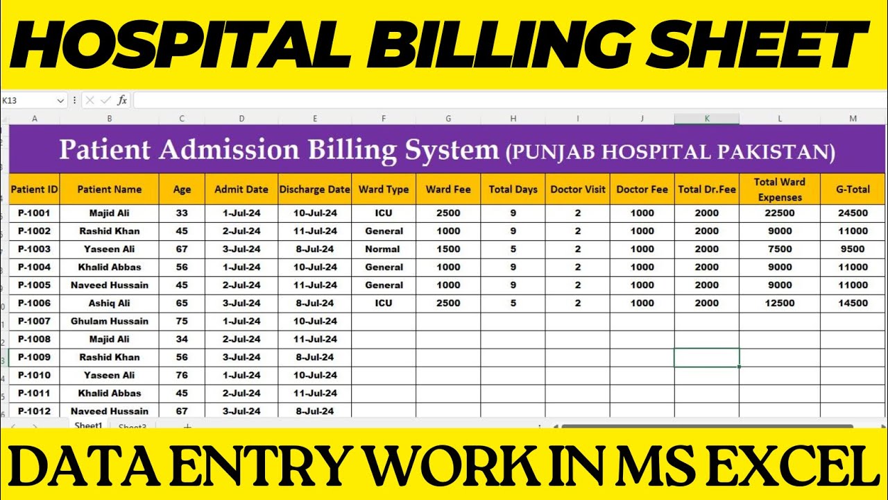 excel data entry work | hospital billing system in excel - YouTube