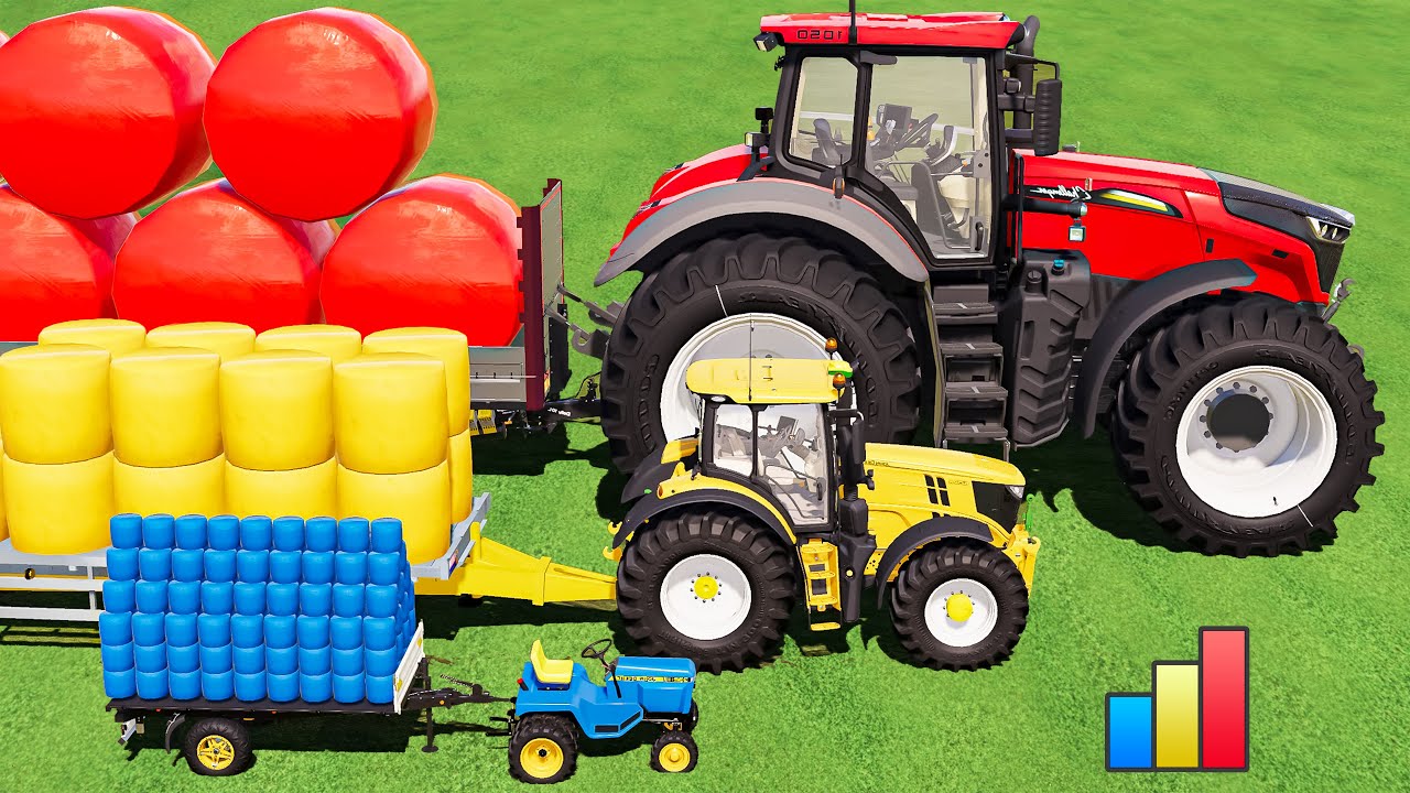 GIANT TRACTOR OF COLORS ! MINI & BIG HAY BALE TRANSPORT with COLORED ...
