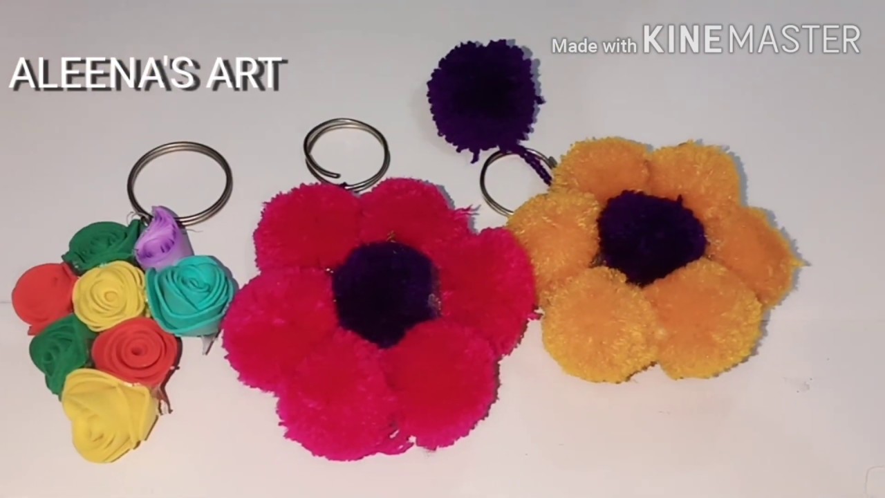How to make fomic flower keychain||DIY fomic keychain||Pom Pom key ...