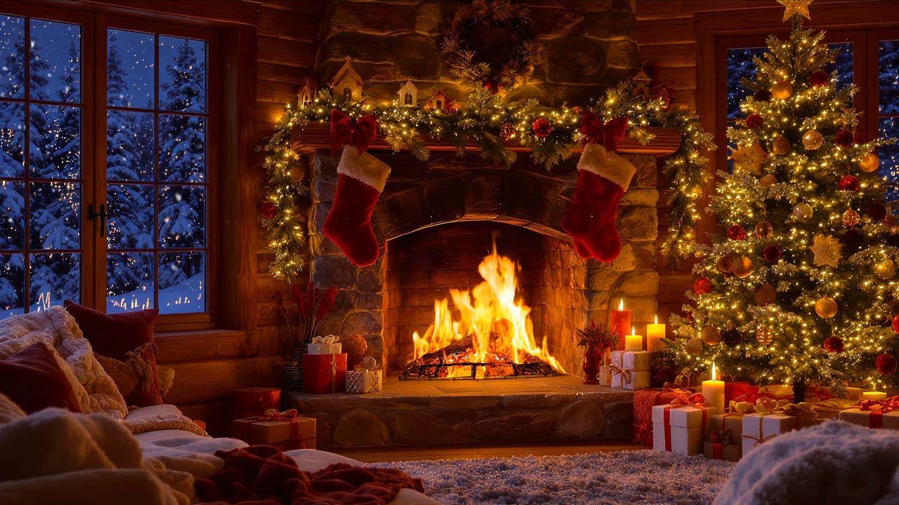 Cozy Christmas Fireplace 🎄 Warm Lights, Crackling Fire & Peaceful ...