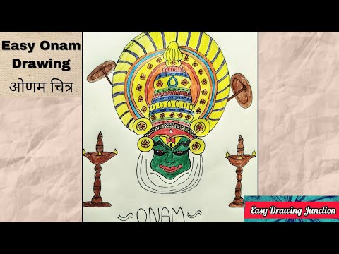 Onam Drawing|Onam Festival Easy Drawing|How to draw onam kathakali ...