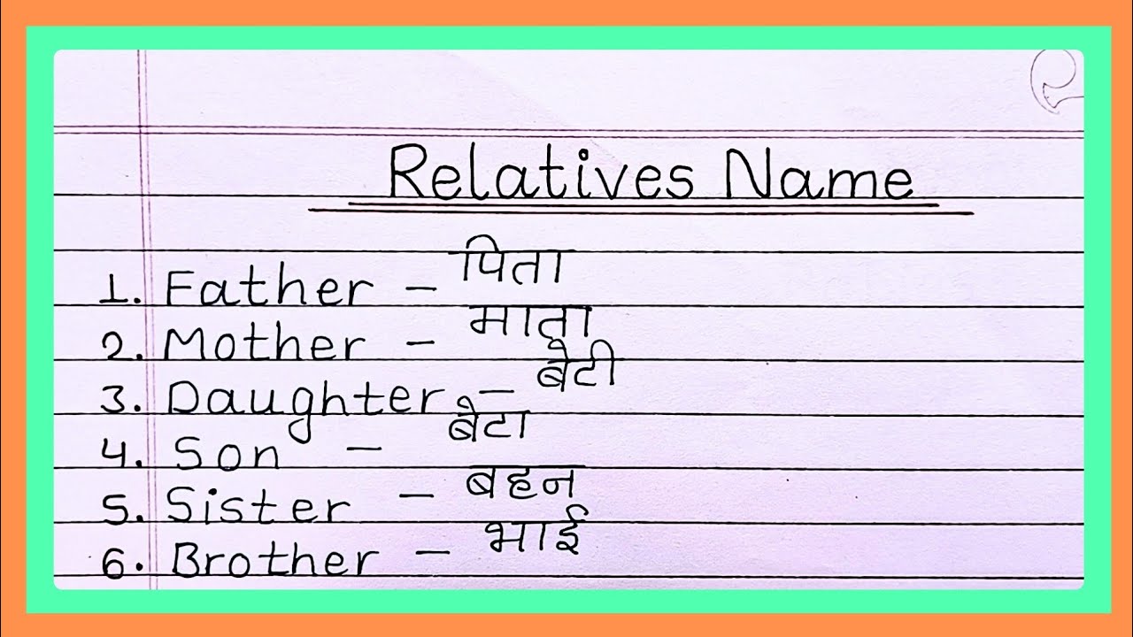 All Relatives Name in English and Hindi | Name of Family Relatives ...
