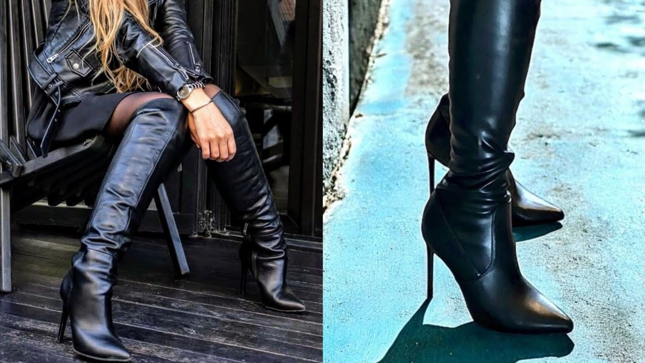 Jewllery of your legs leather long high heels boots designs ideas - YouTube
