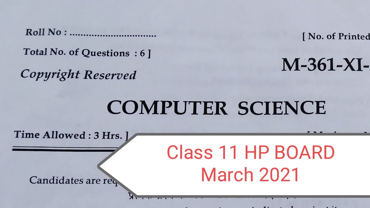 Question paper Computer science HP BOARD March 2021 Class 11 - YouTube