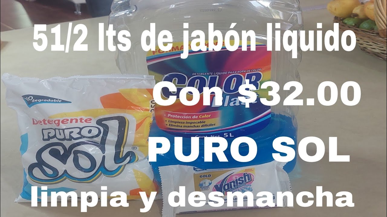 JABON LIQUIDO PARA LAVADORA CON PURO SOL 51/2 LTS POR $32.00 - YouTube