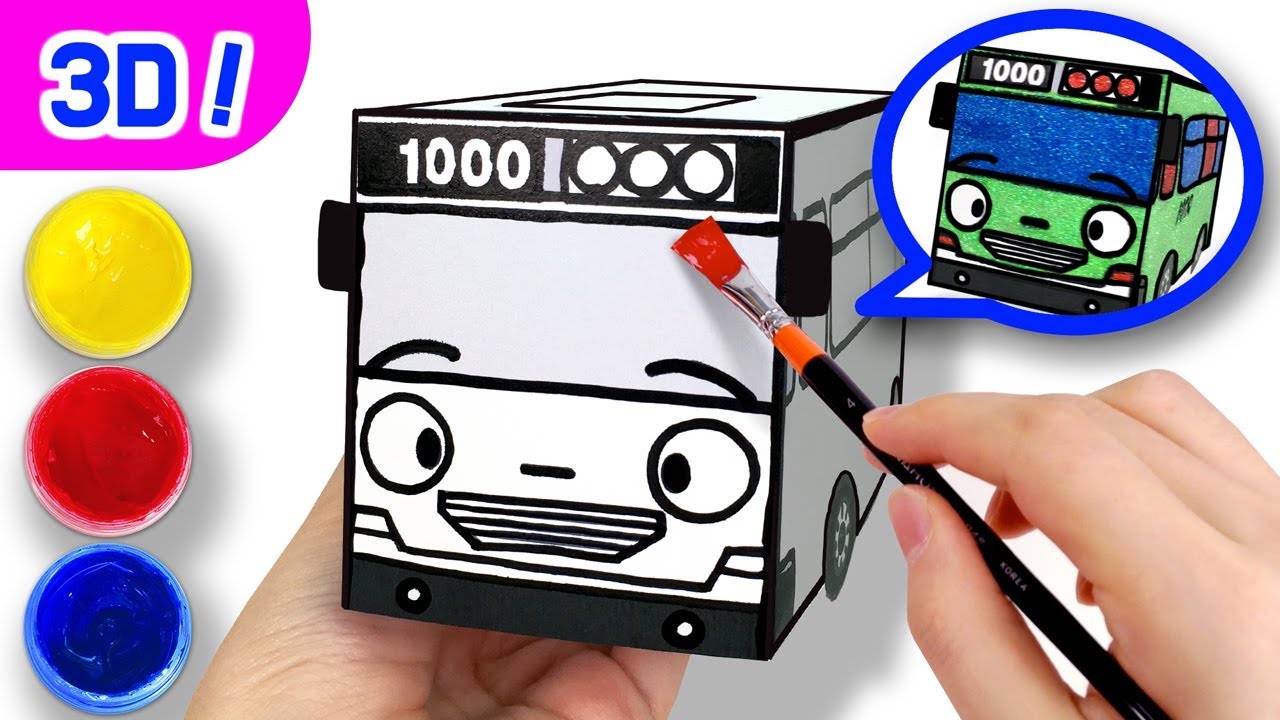 3D Coloring Rogi the Detective l Coloring Tutorial l Tayo Paper Craft l ...