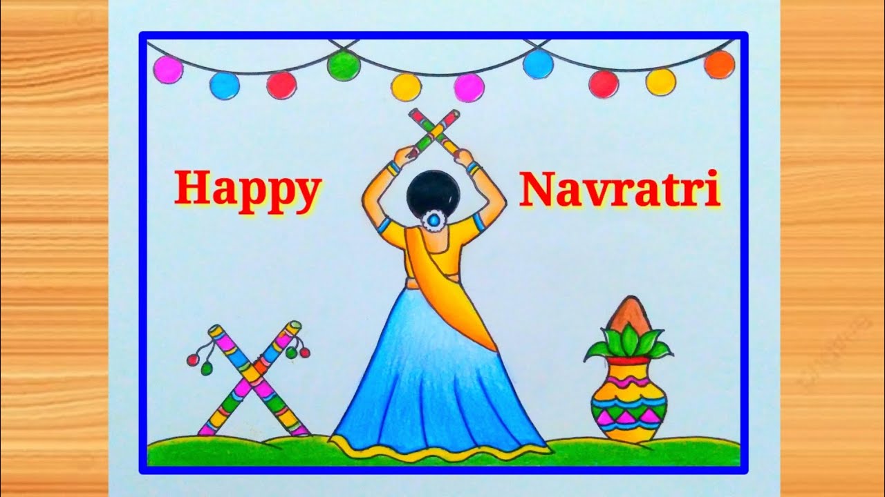 Navratri drawing easy / Dussehra festival drawing / Navratri Special ...