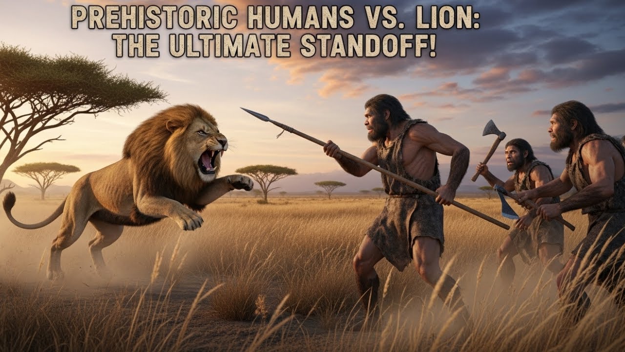 Prehistoric Humans vs. Lion: The Ultimate Standoff! - YouTube