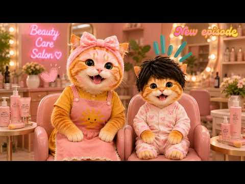 Mama Cat Beauty Facial & Ginger Kitten's Adorable Hair Makeover 🌸| cute cat video | #viral #cat