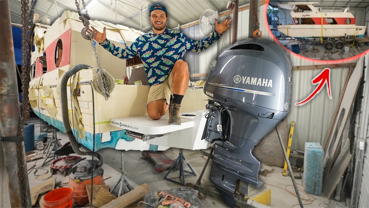 I Mounted The New MOTOR On My HOUSEBOAT!! (swim deck - project update ...