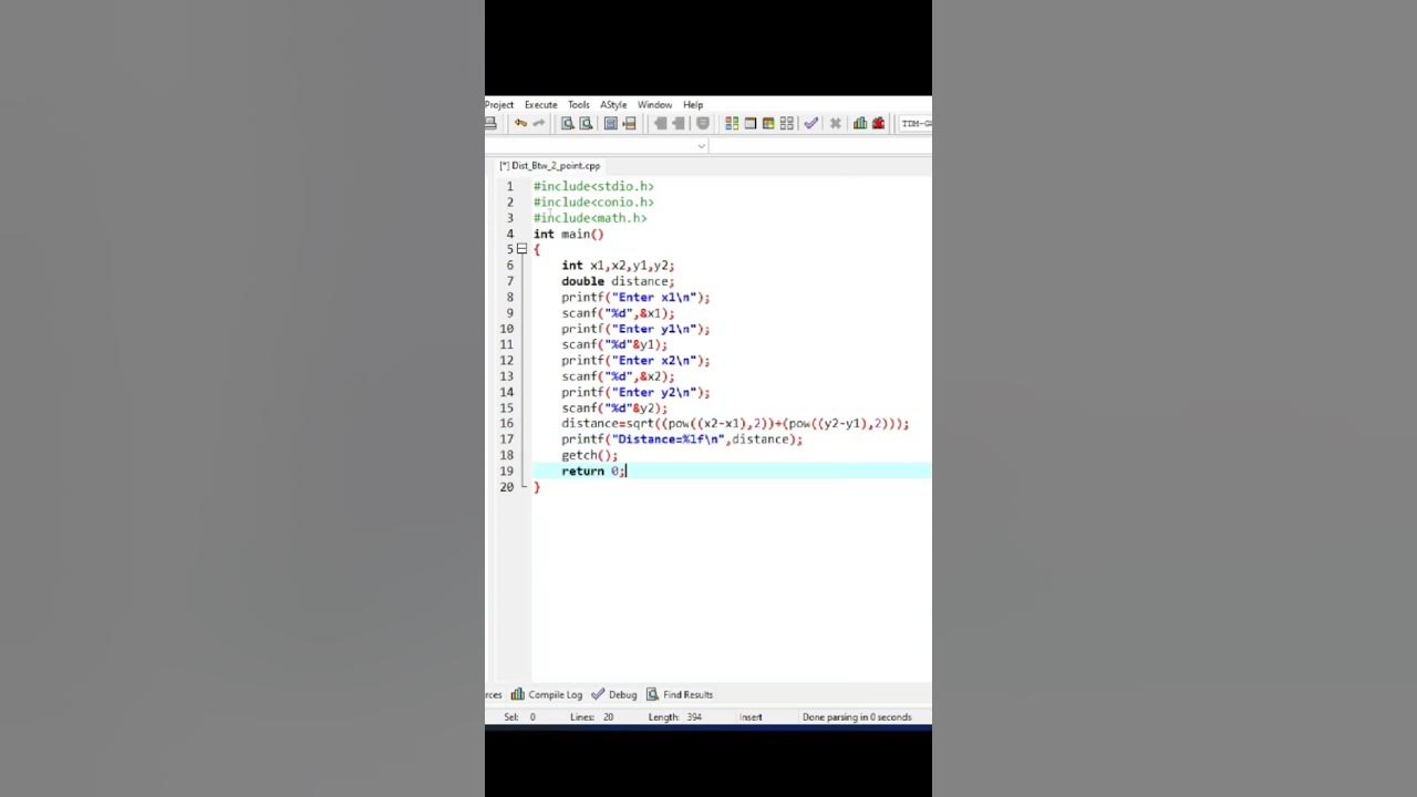 Write A C Program To Calculate Distance Between Two Points #clanguage #shots #c #coding # ...