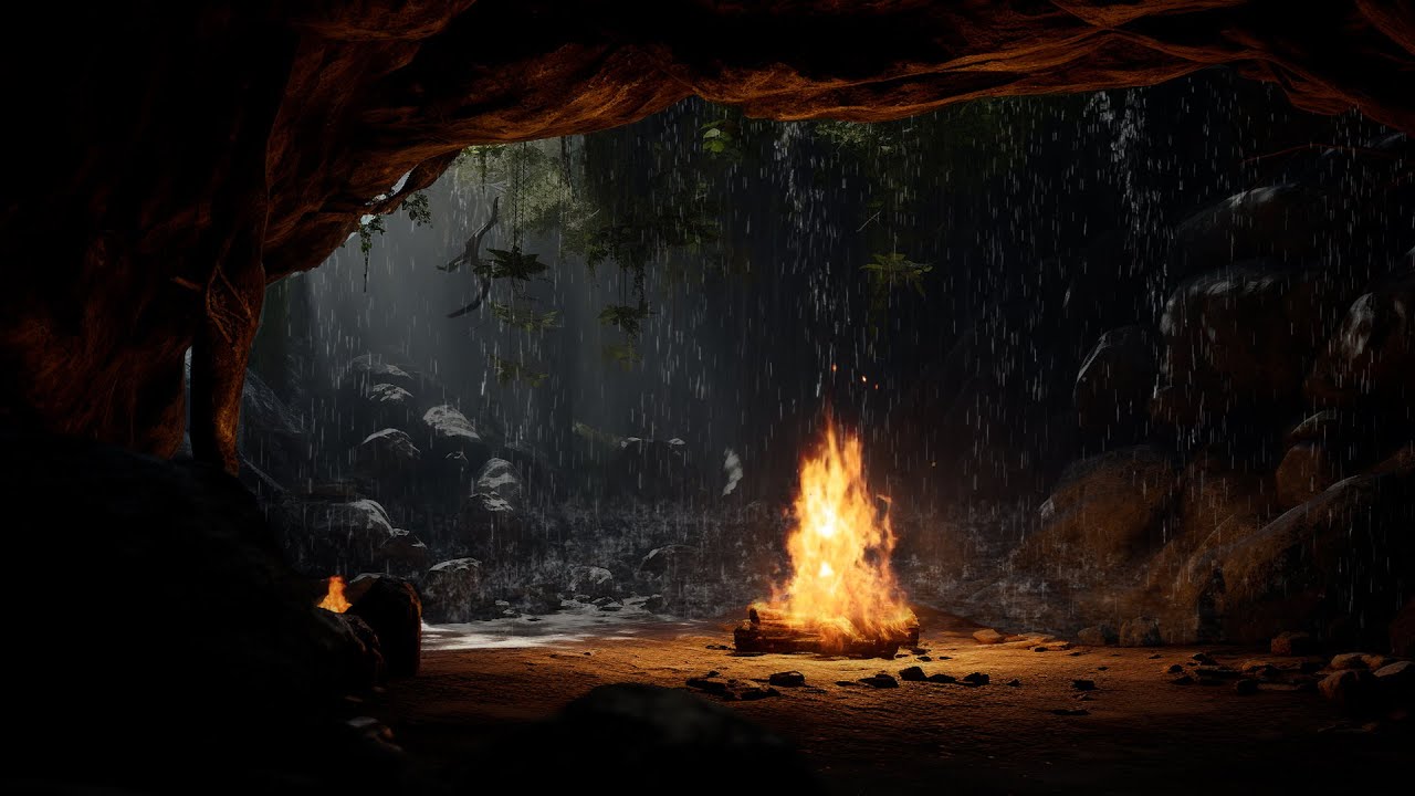 Echoing Rain in a Cave| Tranquil Cave Rainfall for Stress Relief and ...