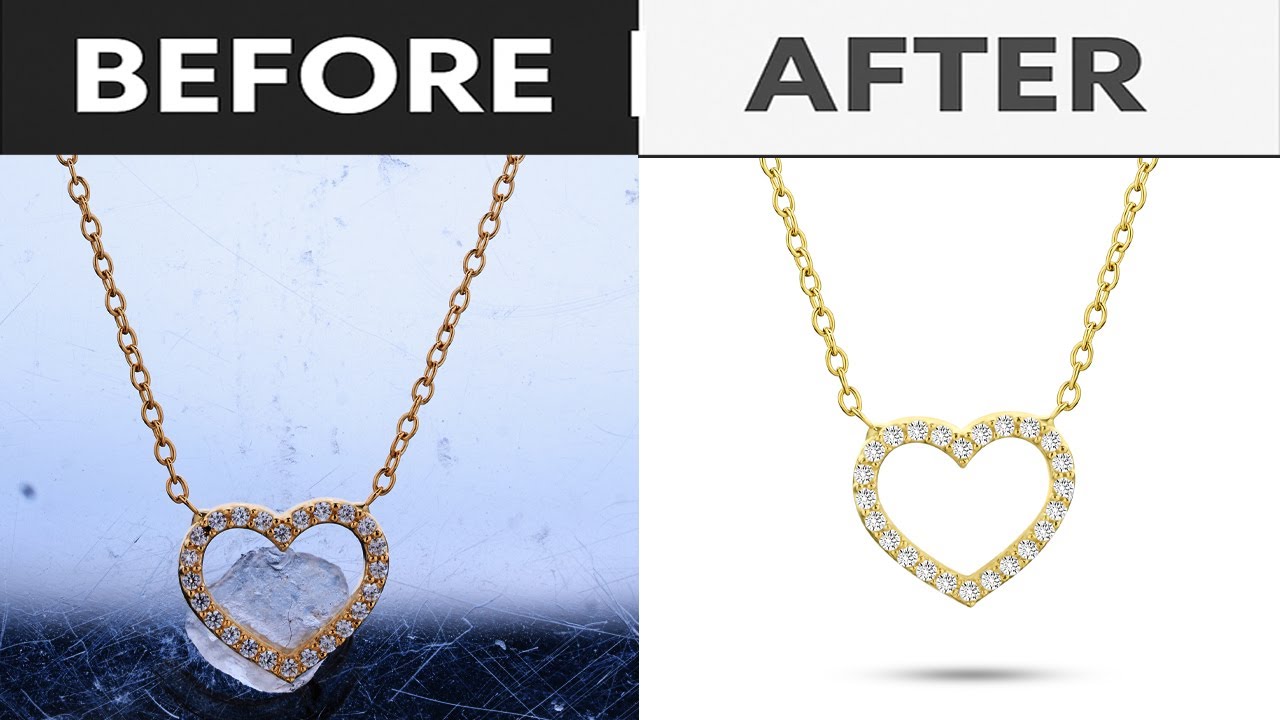 Jewelry Retouching Services, Gold Heart Necklace Editing with Jewelry ...