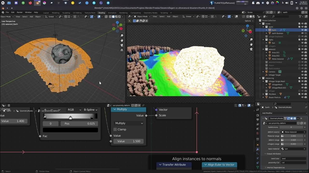 geometry nodes proximity mesh deformation and material manipulation demo - YouTube