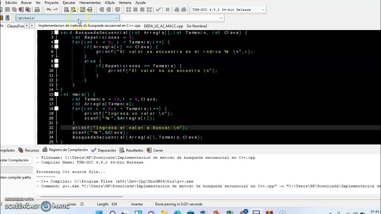 Estructuras de datos - Algoritmo de búsqueda secuencial en C++. Ejemplo ...