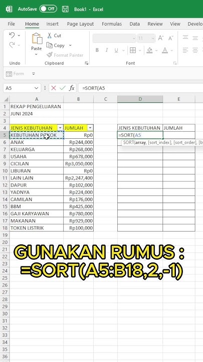 Cara Menggunakan Fungsi Rumus Sort Di Excel 365 Excel Exceltips Exceltricks Tutorial Shorts