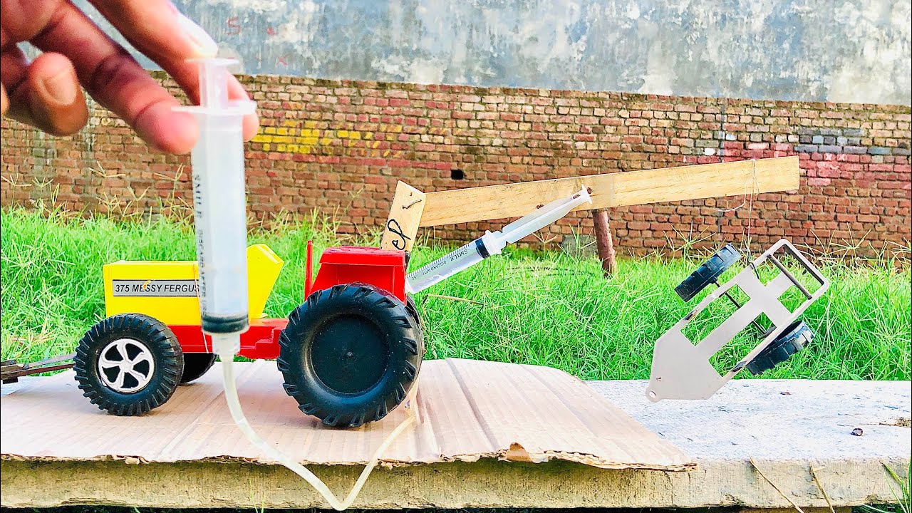 I made tractor crane with syringe | science project 🔥 - YouTube
