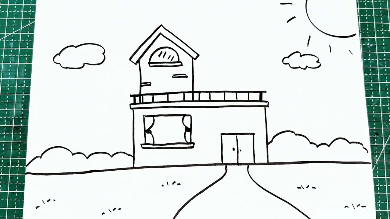 How to draw Exclusive courtyard and color it. Drawing tutorial for ...