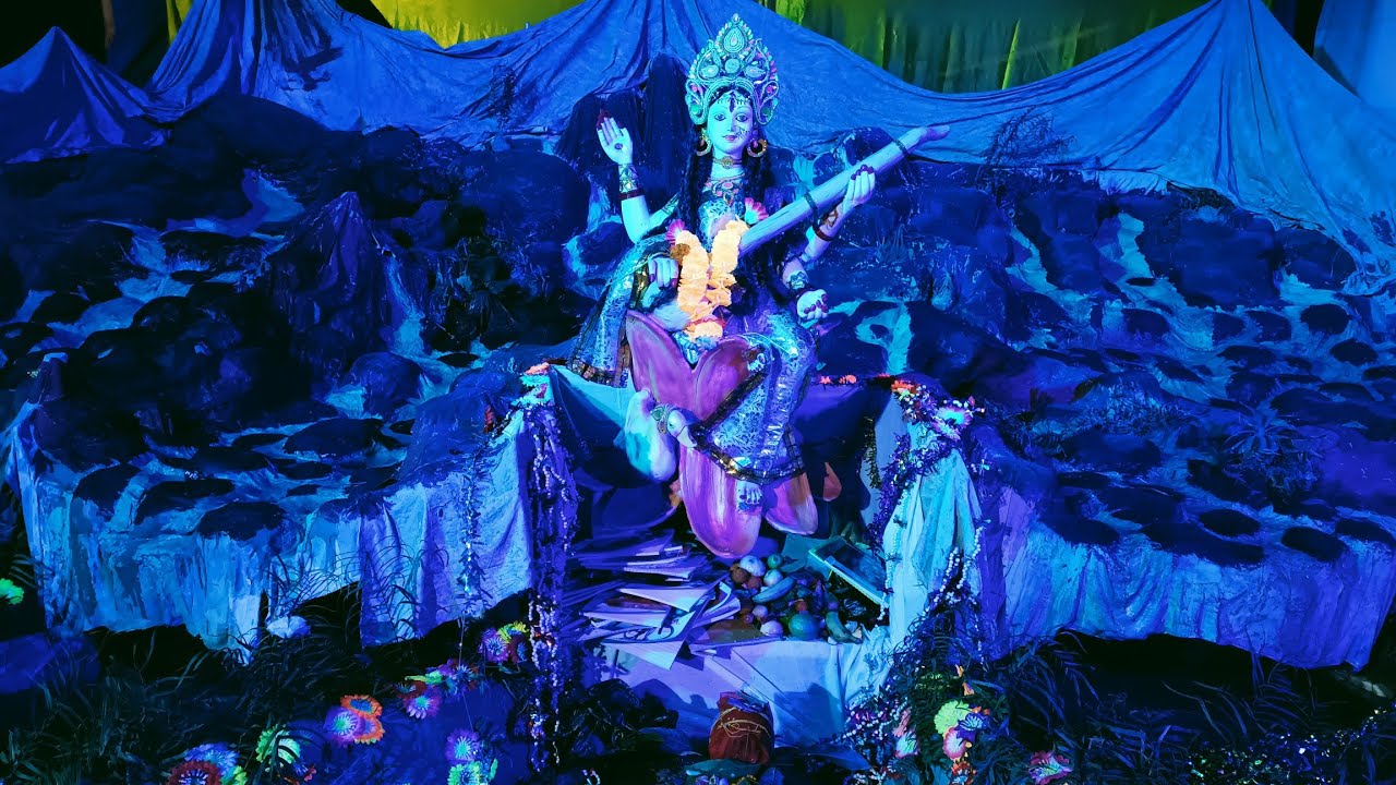 Saraswati Puja Pandal Decoration 2022 Full Video II Bamboo, Fountain ...