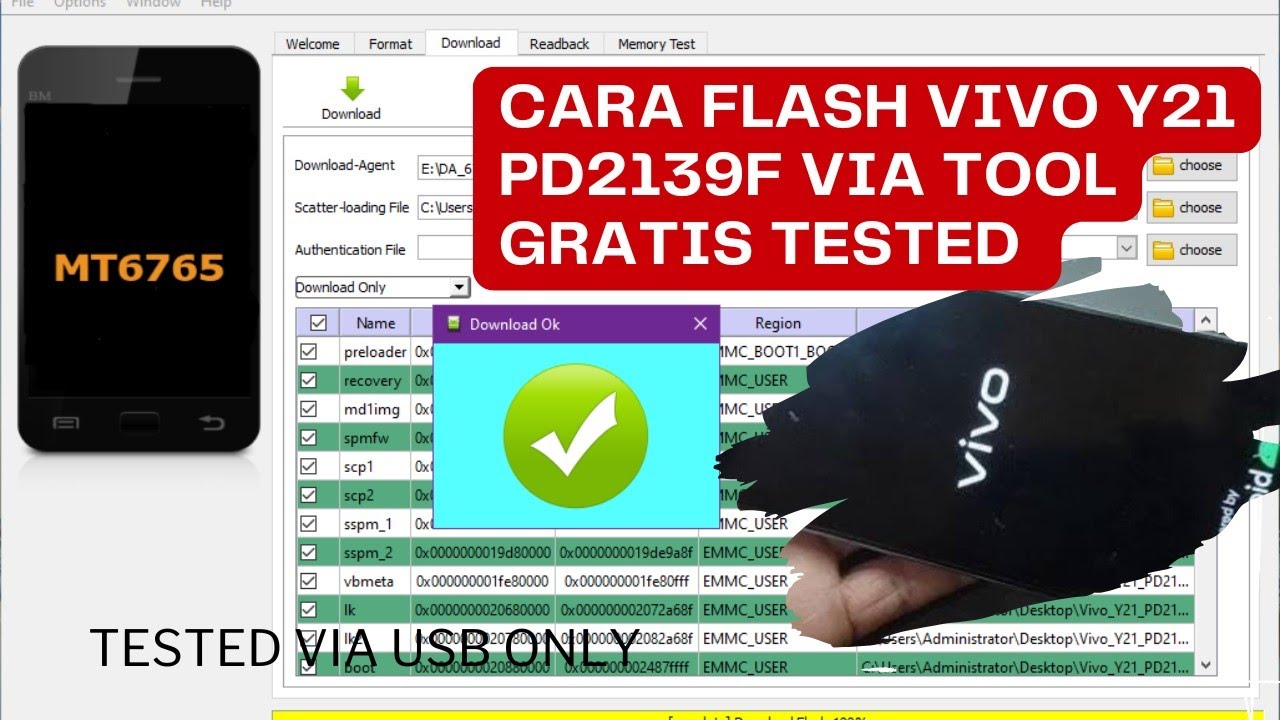 HOW TO FULL FLASH VIVO Y21 PD2139F WHIT SP FLASH TOOL || Cara Flashing ...