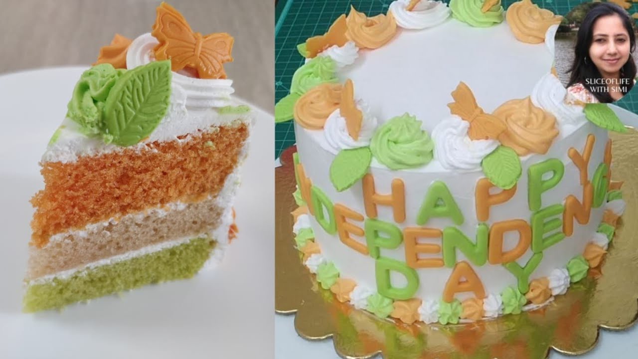 Indian Independence Day Tri-colour Cake with whipping cream and fondant ...