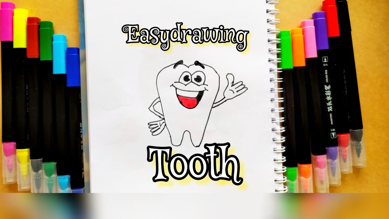 How to draw a tooth ️ Experience easy drawing with me 🖍️ easy drawing 🤗 ...