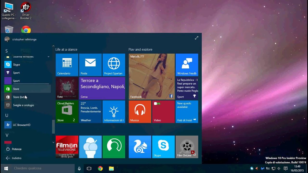 windows 10 pro insider preview ITA copia di valutazione build 100074 ...