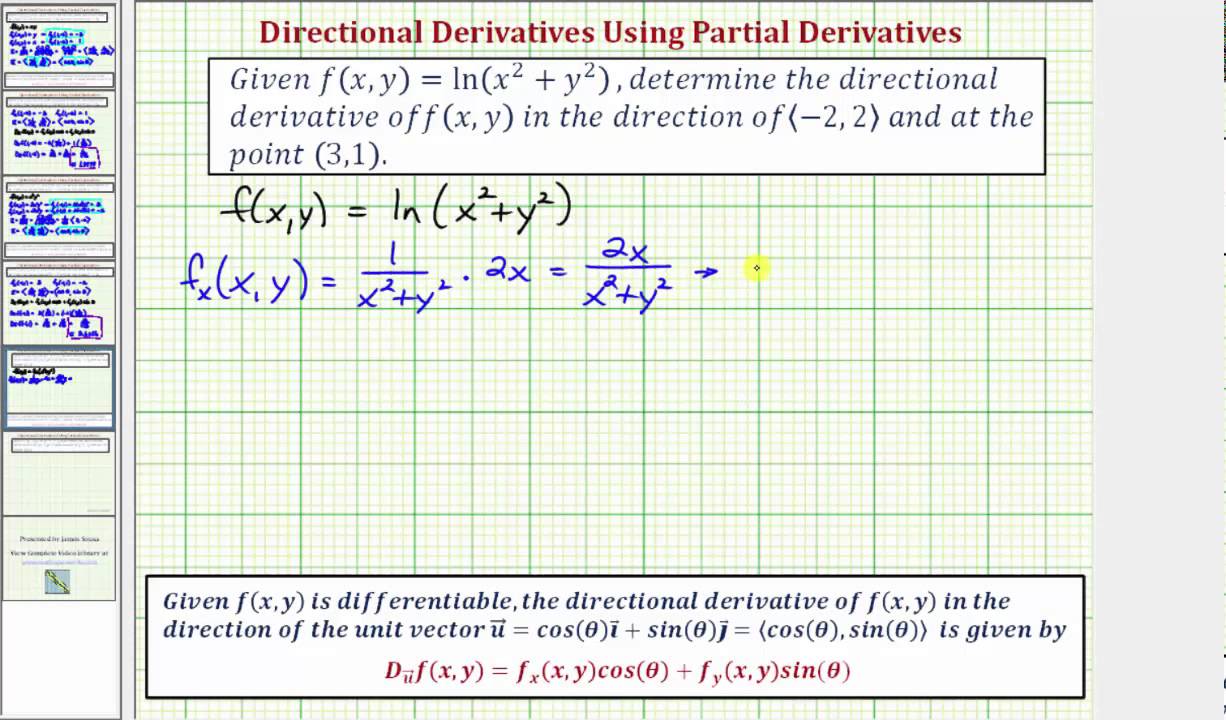 Ex 3 Find A Value Of A Directional Derivative F x y ln x 2 y 2