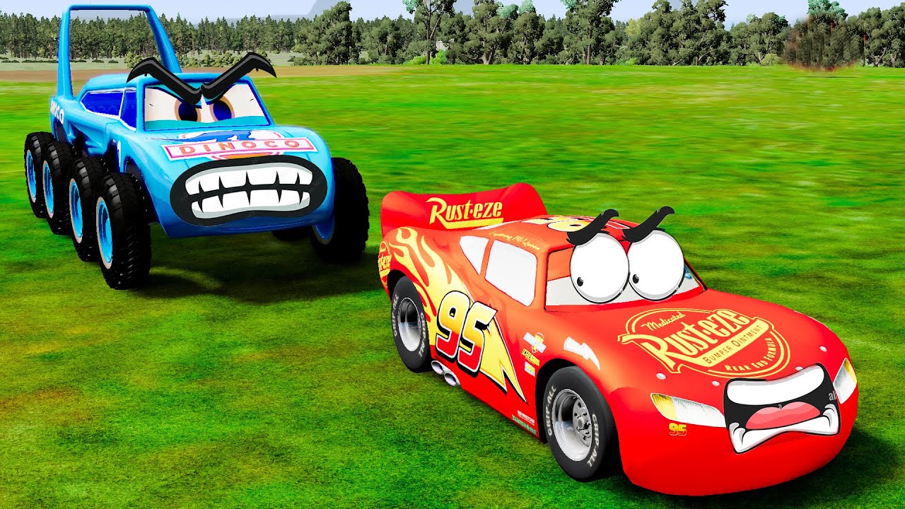 Angry King Dinoco BTR Wheels Chasing Lightning McQueen - BeamNG.Drive ...