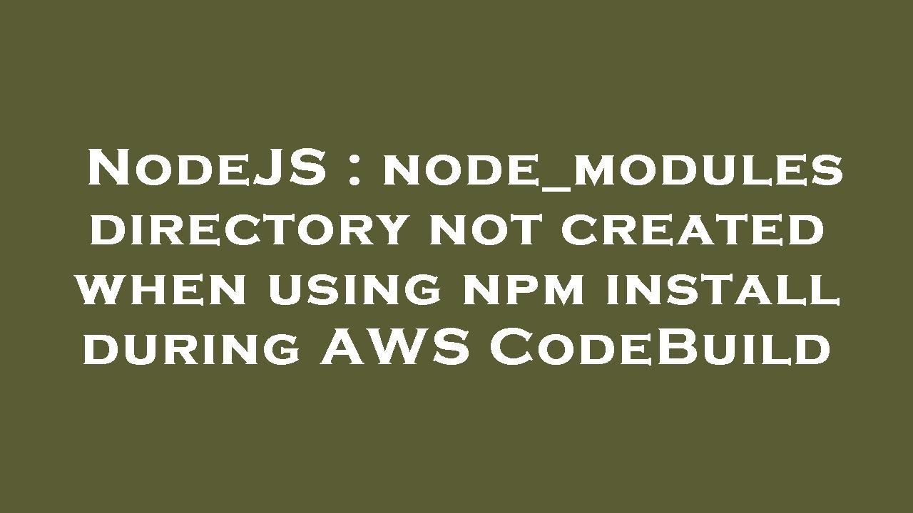 Nodejs Nodemodules Directory Not Created When Using Npm Install During Aws Codebuild Youtube