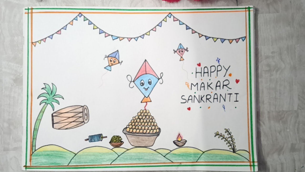 How to Draw Makar Sankranti Drawing / Makar Sankranti Drawing Very Easy ...