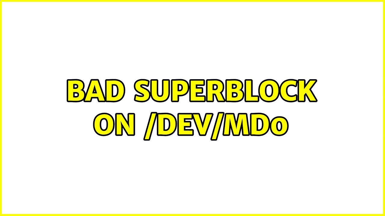 Bad superblock on /dev/md0 - YouTube