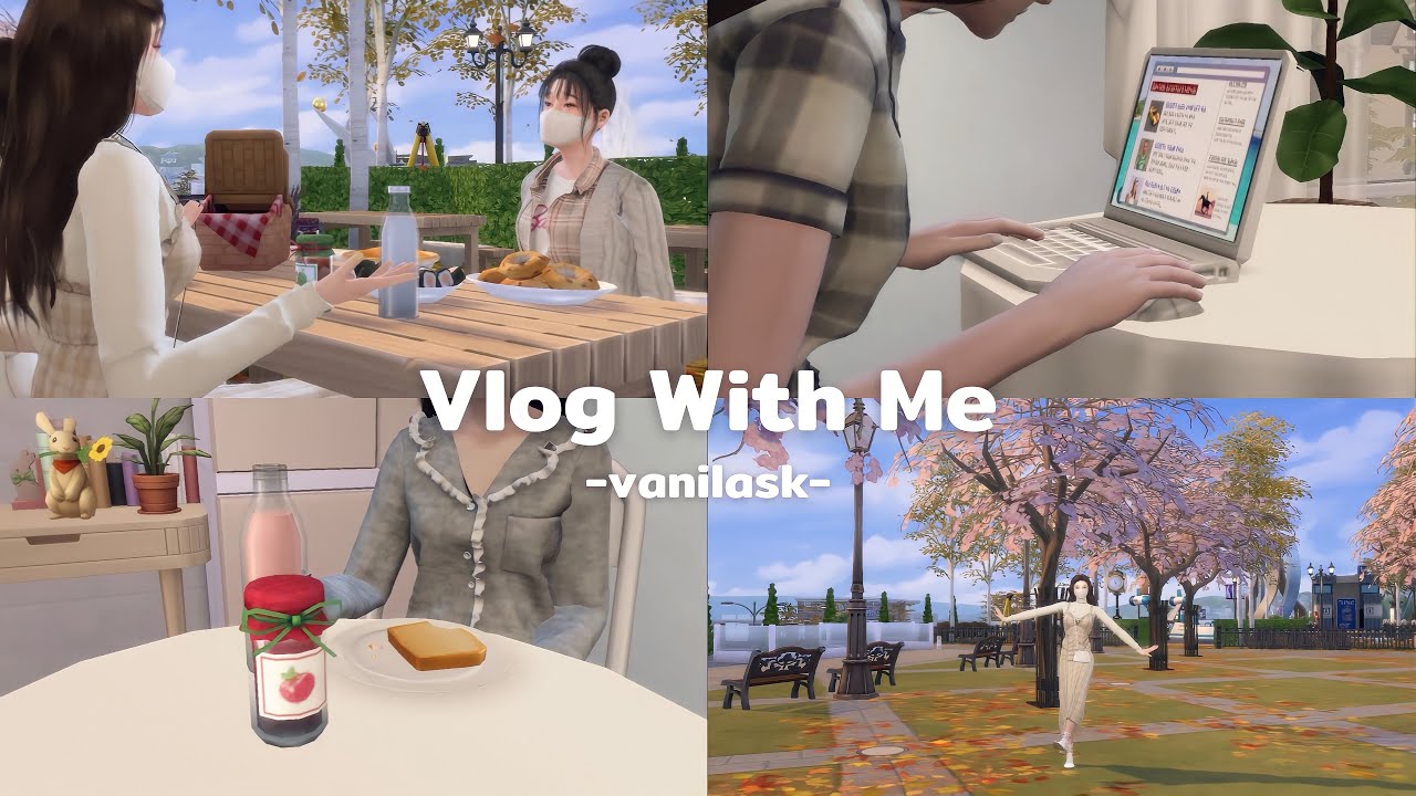 [ Sims 4 Vlog ] 🥪 ⸝ ⸝🍎𓈒ꪔ̤̥ study, jogging, picnic with friends etc ...