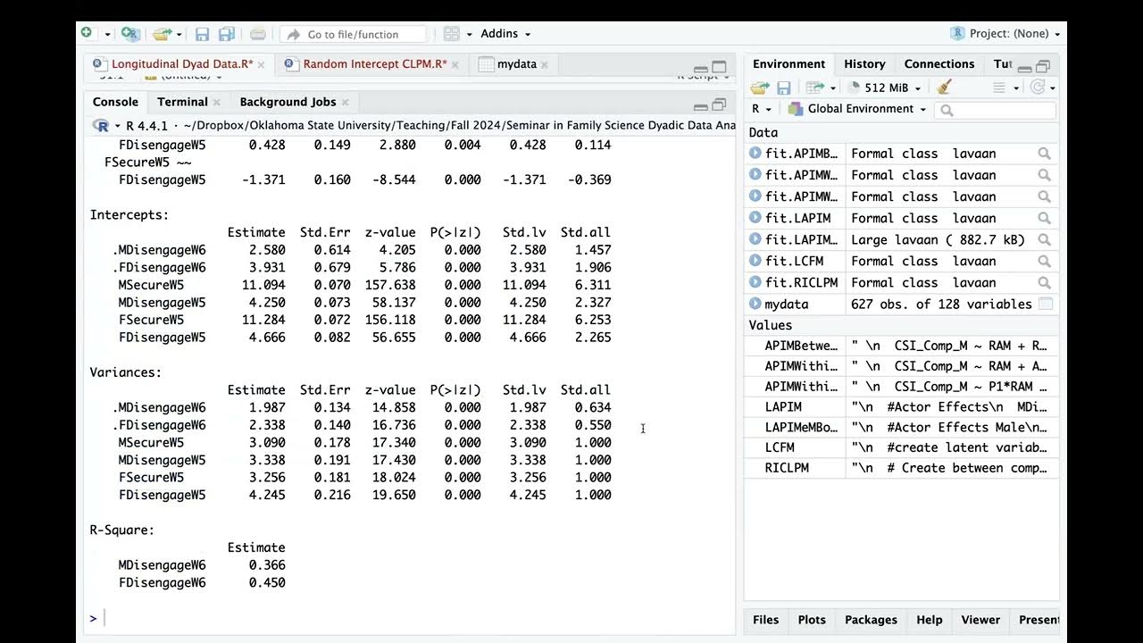 Dyadic Data Analysis: Longitudinal Actor Partner Interdependence Model using lavaan (HDFs 6583 ...