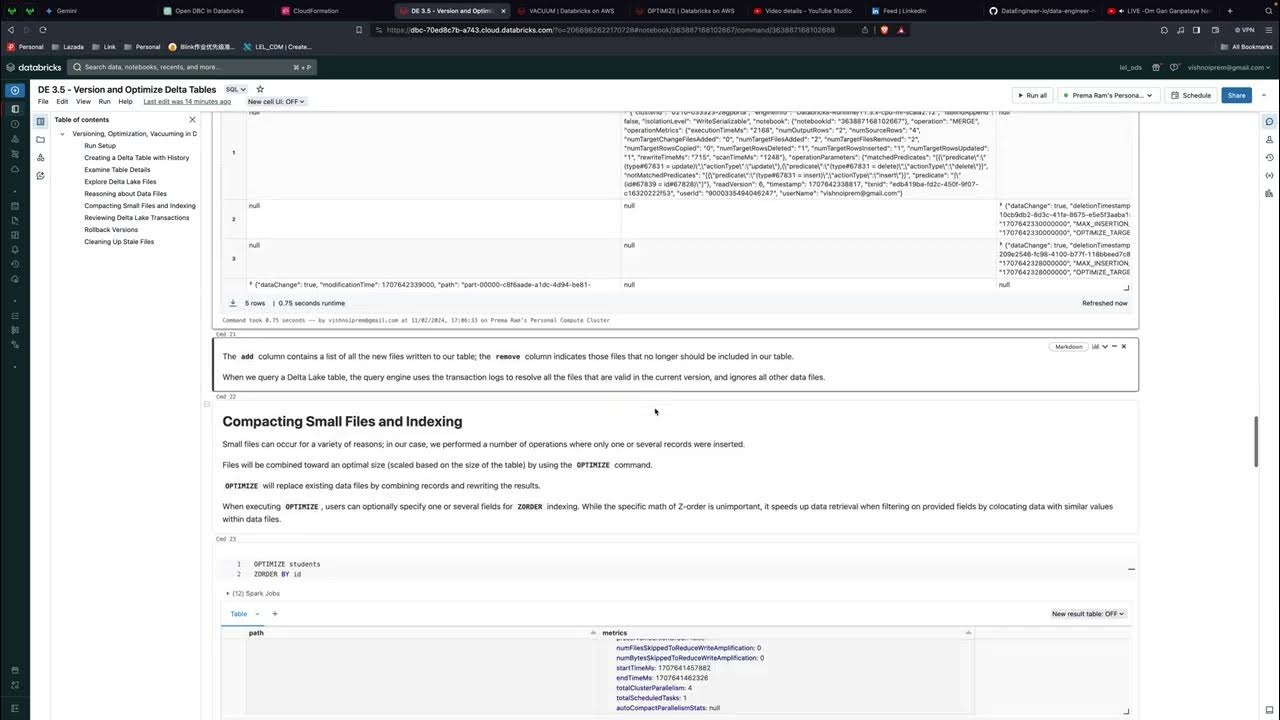 Databricks:Version and Optimize Delta Tables - YouTube
