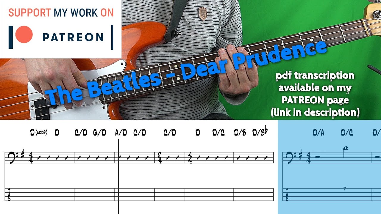Beatles - Dear Prudence (Bass cover with tabs) - YouTube