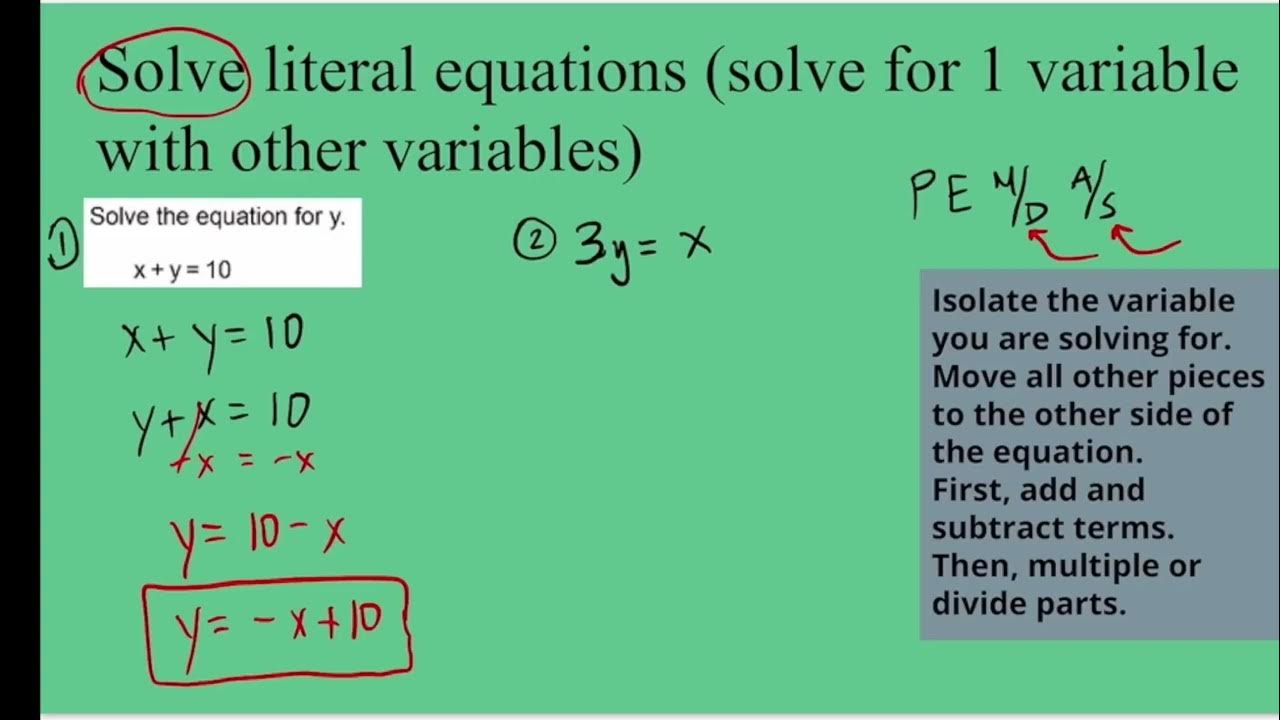 Solve literal equations solve for 1 variable with other variables - YouTube