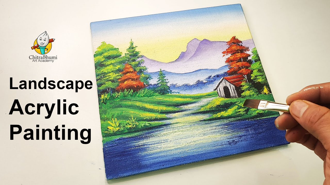 Acrylic Landscape Painting on Canvas Step By Step - YouTube