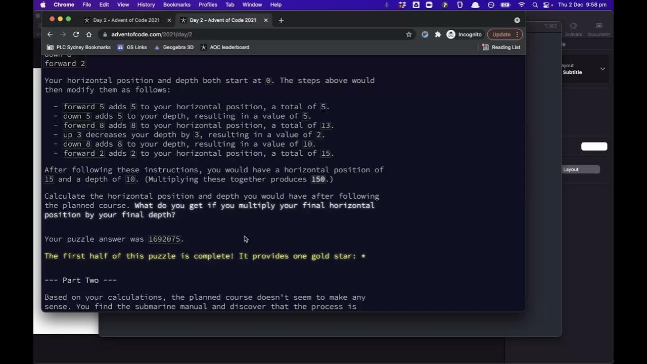 Advent of Code 2021 Problem 2 (Clojure and Python) - YouTube