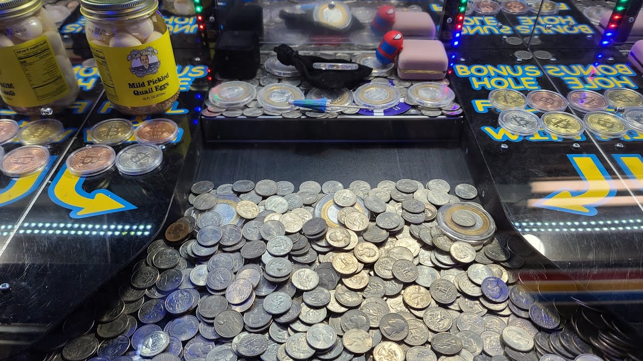 The Coin Pusher Quest For Bitcoin! Teetering Chips! - YouTube