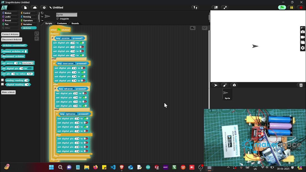 MakerSpaceKanpur Lab Livestream--Keyboard Control Robot , Motor Driver , Snap4Arduino, Block ...