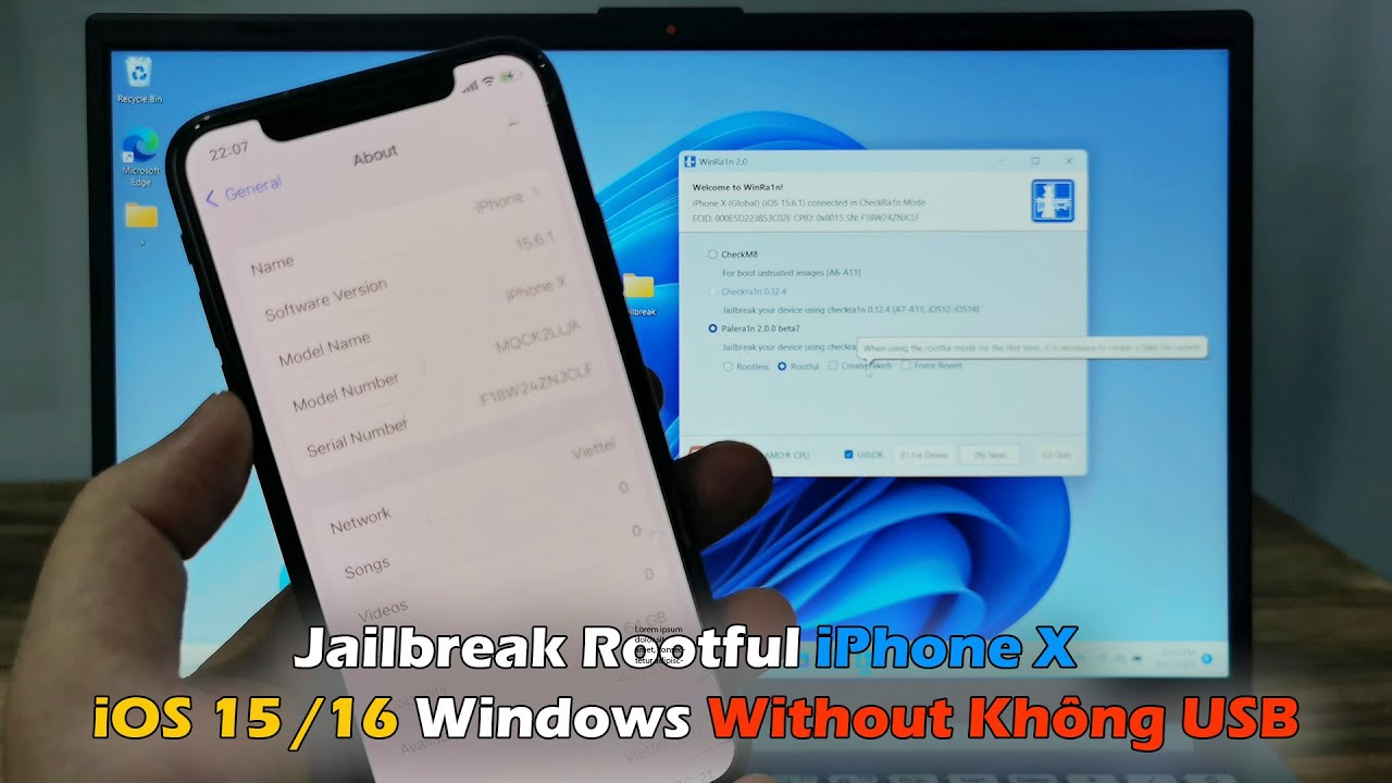 Hướng Dẫn Jailbreak Rootful iPhone X iOS 15/16 Trên Windows Không Cần USB - YouTube