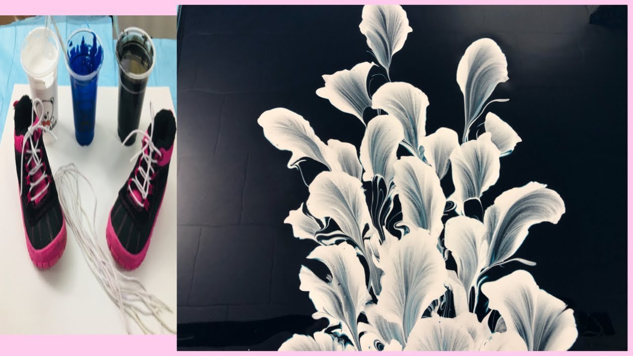 Acrylic Pouring String Pull Technique Using Shoelaces | Elegant Black ...