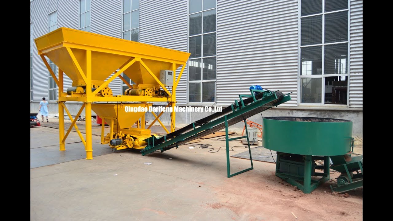 QT4-18 block machine with Two Hopper Batching Machine - YouTube