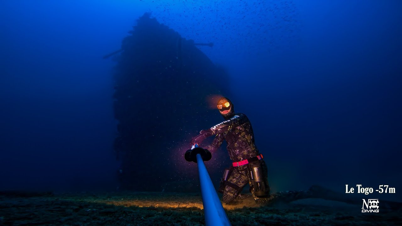 freediving -57m wreck Le Togo - YouTube