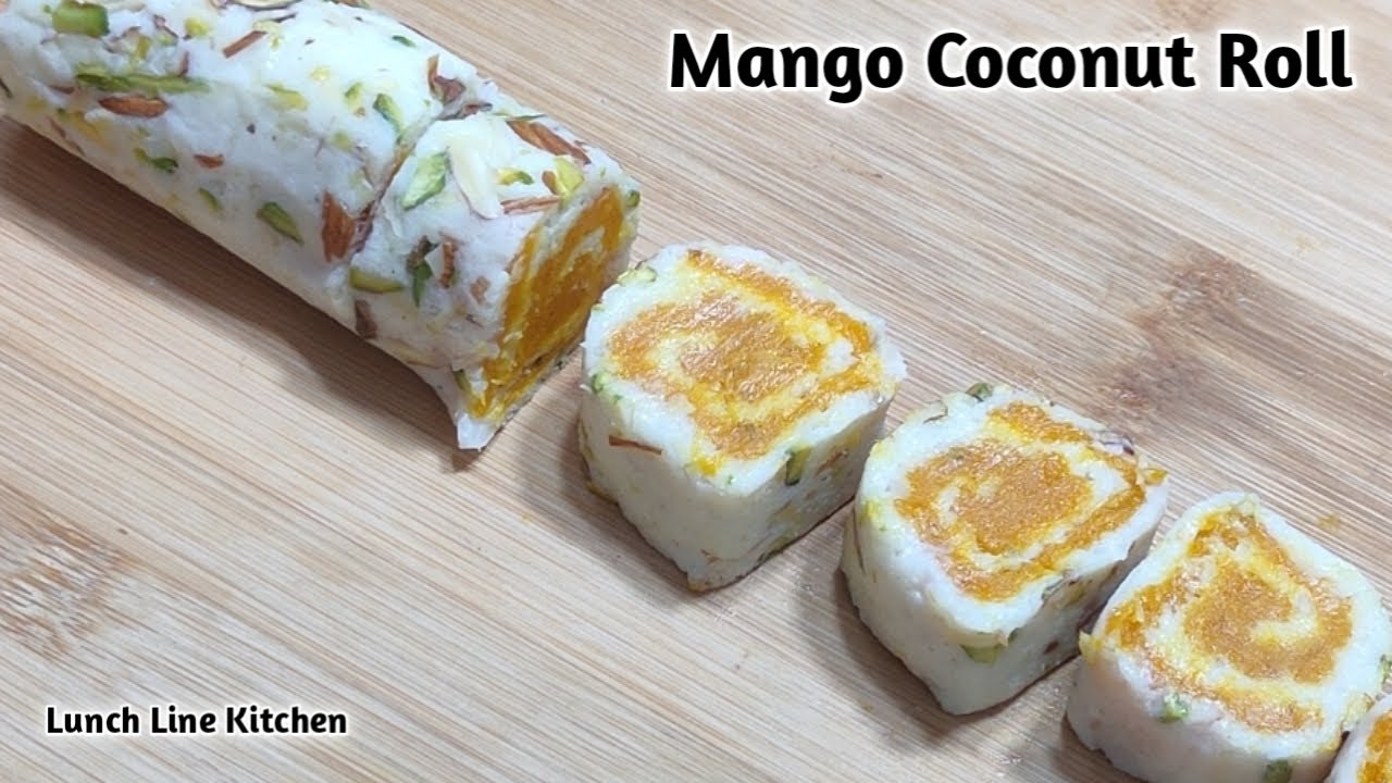 Mango Coconut Roll l Mango Coconut dessert l Mango Coconut Barfi l ...