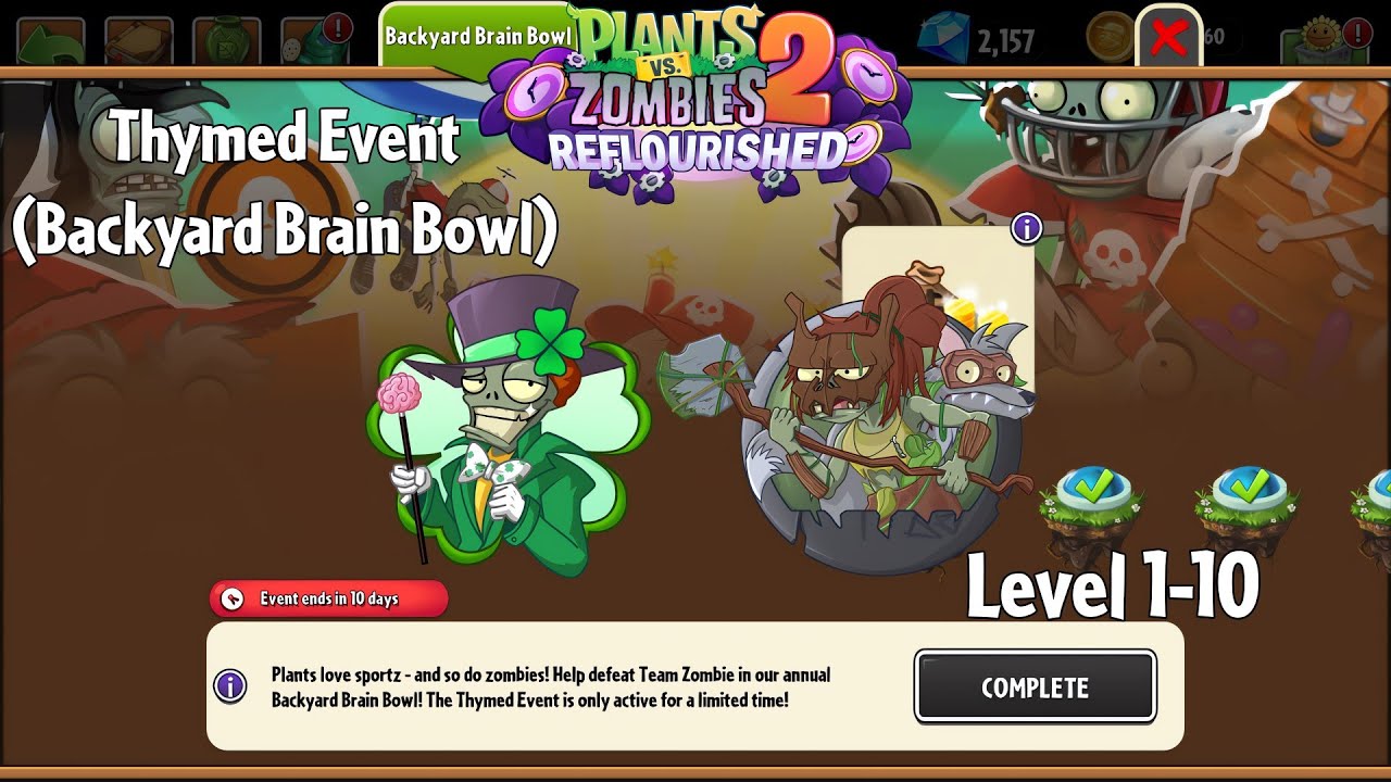 PvZ2 Reflourished - Thymed Event: Backyard Brain Bowl (2025), Level 1 ...