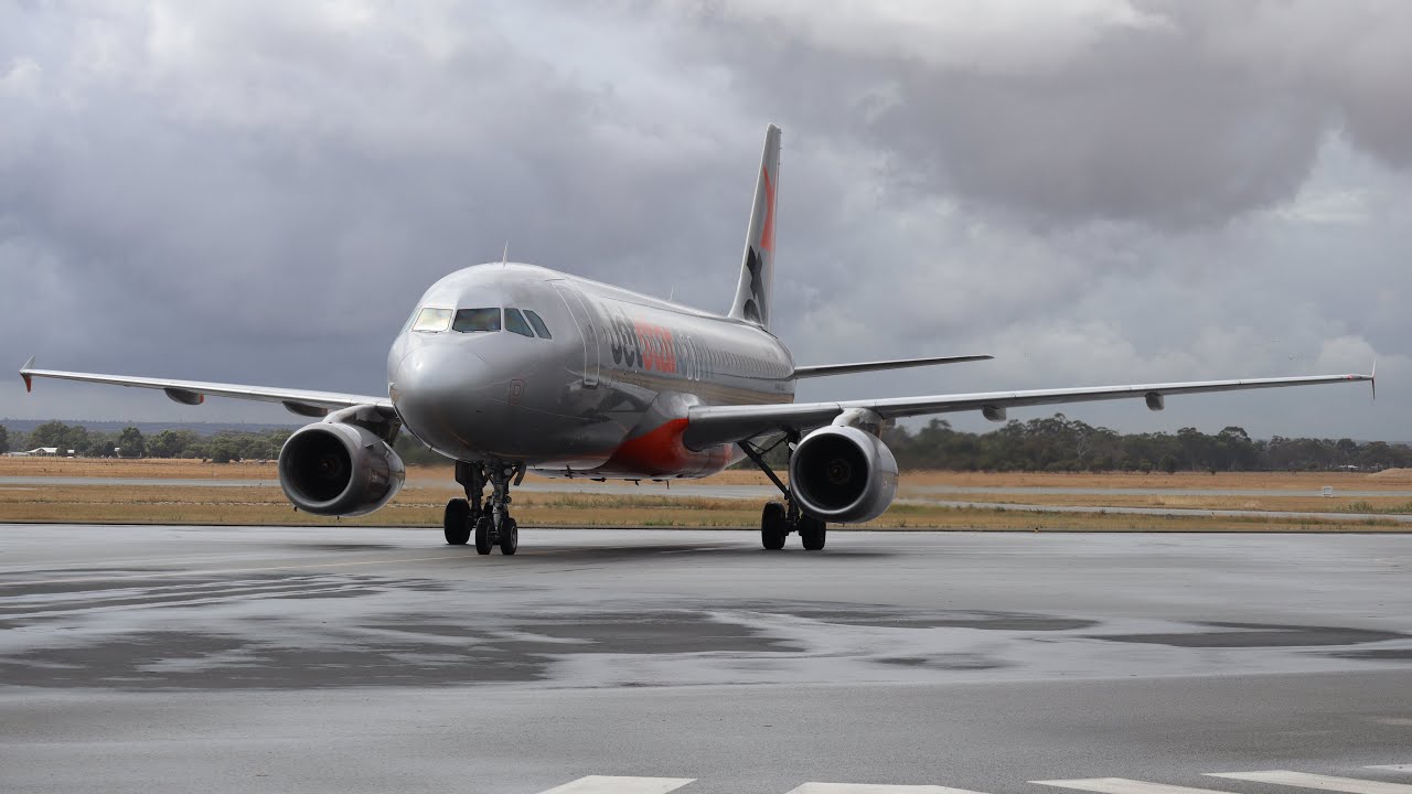 VH-VGO Landing and Departing RW03 and Parking On Bay 11 as JQ900 from ...