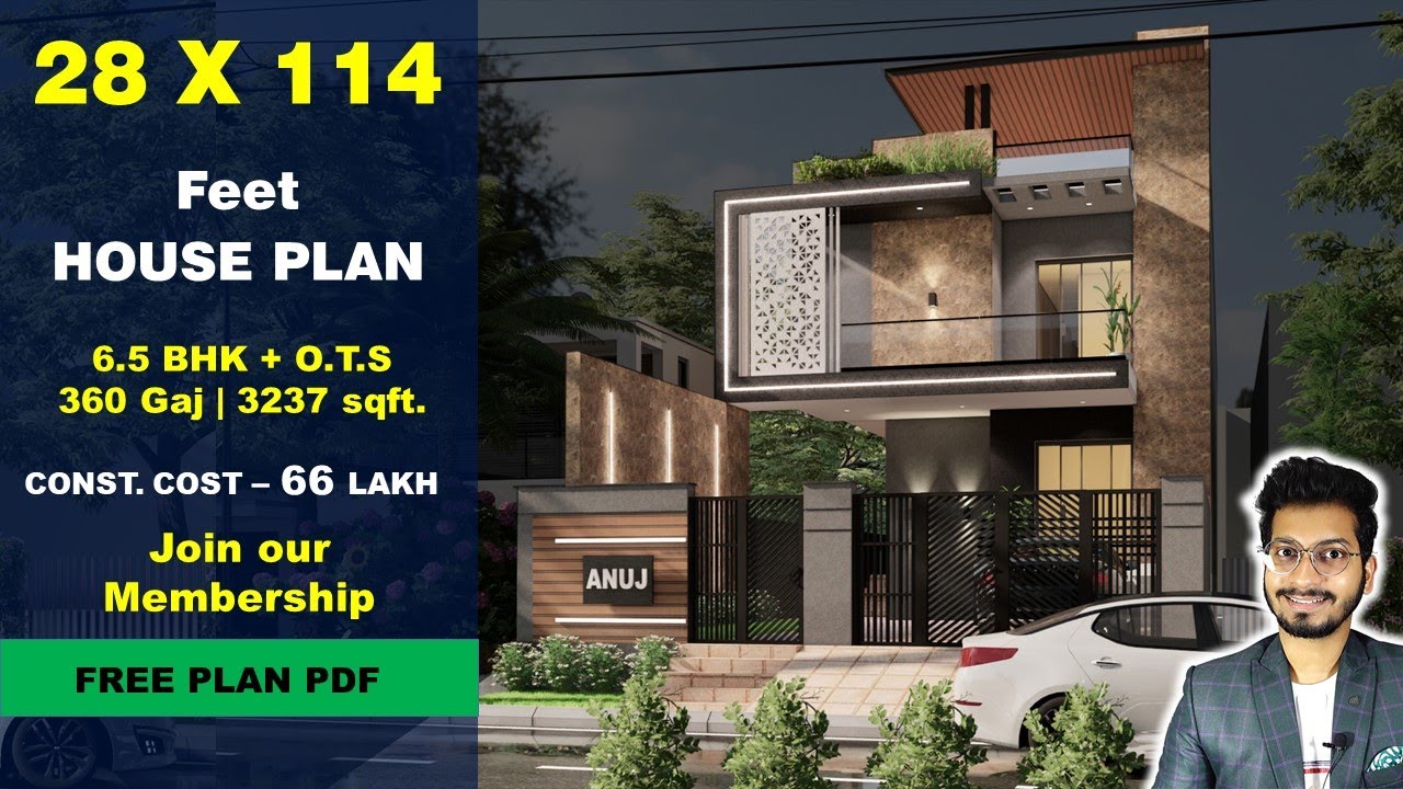 28x114 | 6.5 BHK House plan | 360 Gaj | 3237 sqft | 28*114 house plan ...