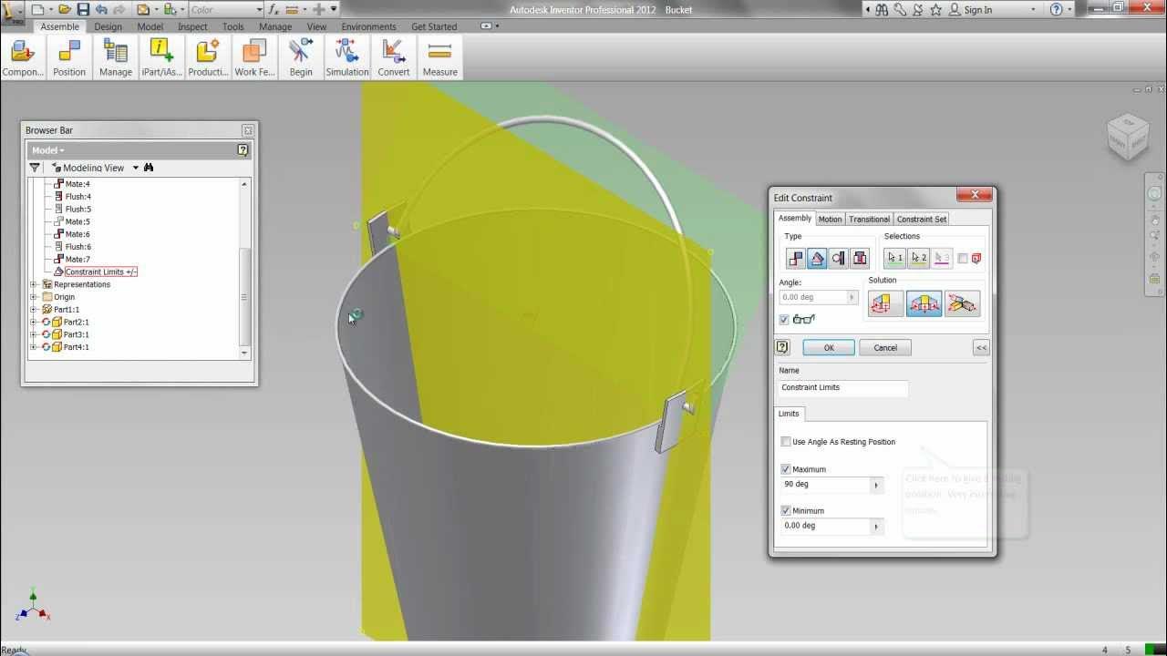 Applying Limits to a constraint (Autodesk Inventor) - YouTube